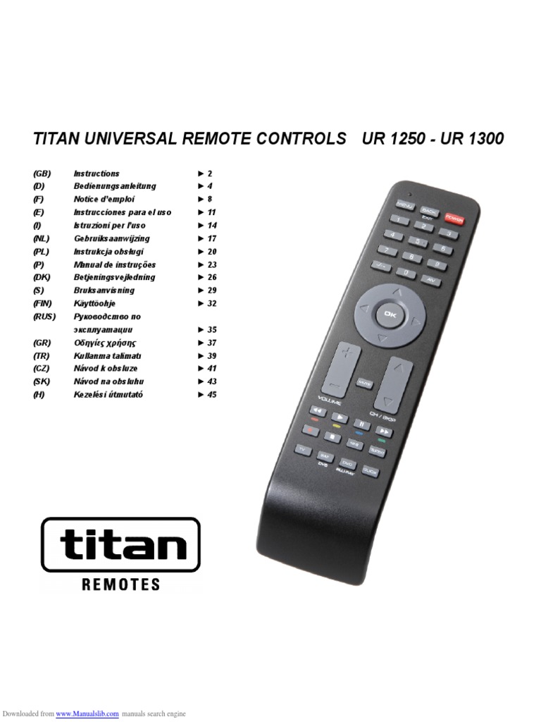 Titan Universal Remote Controls Ur 1250 - Ur 1300: Downloaded From ...