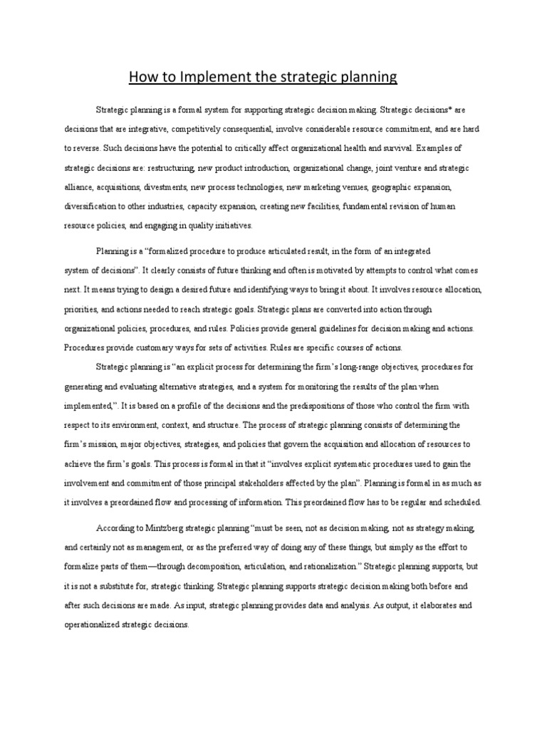 How To Implement The Strategic Planning | PDF | Strategic Planning ...