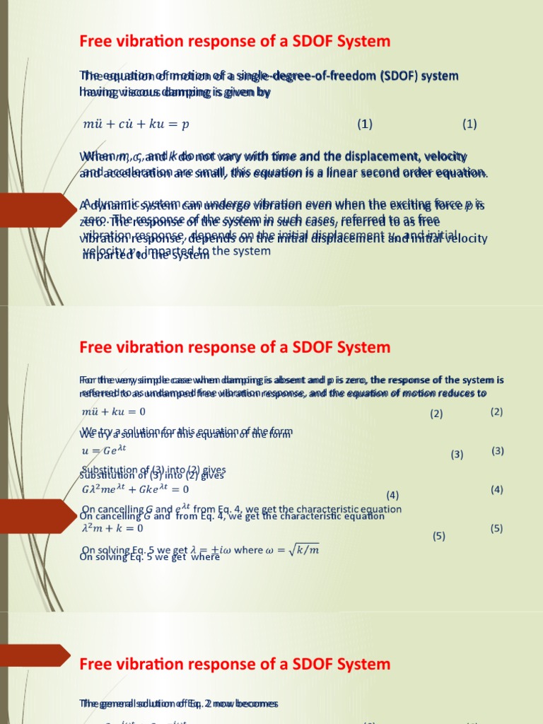 Free Vibration Response of A SDOF System | PDF | Motion (Physics ...