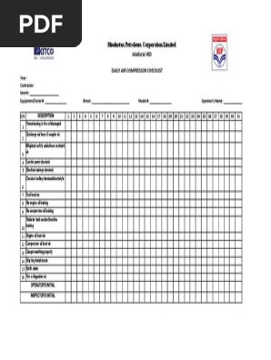 Daily Inspection Checklist Air Compressor PDF, 45% OFF