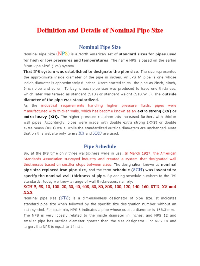 Definition and Details of Nominal Pipe Size | PDF | Hydraulic ...