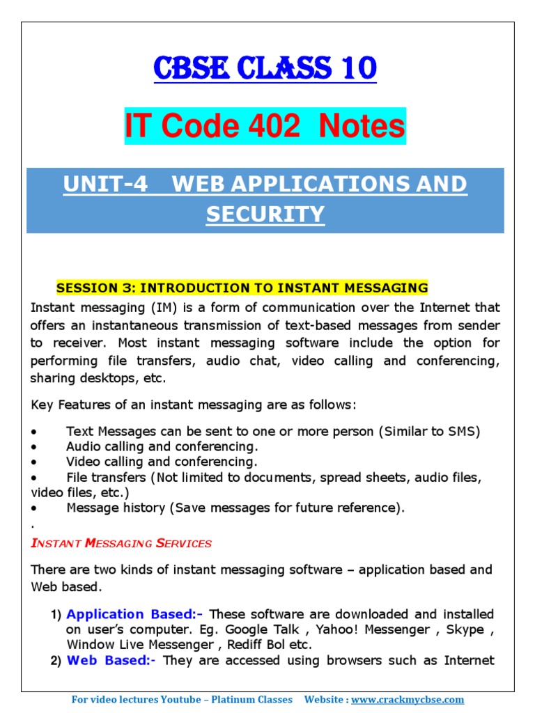 It Code 402 Notes Cbse Class 10 Pdf Instant Messaging Blog