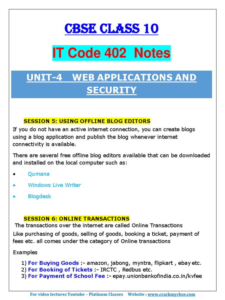 IT Code 402 Notes: CBSE Class 10 | PDF | Password | Online And Offline