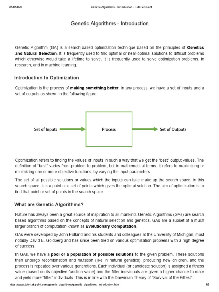 Genetic Algorithms - Introduction | PDF | Genetic Algorithm | Fitness (Biology)