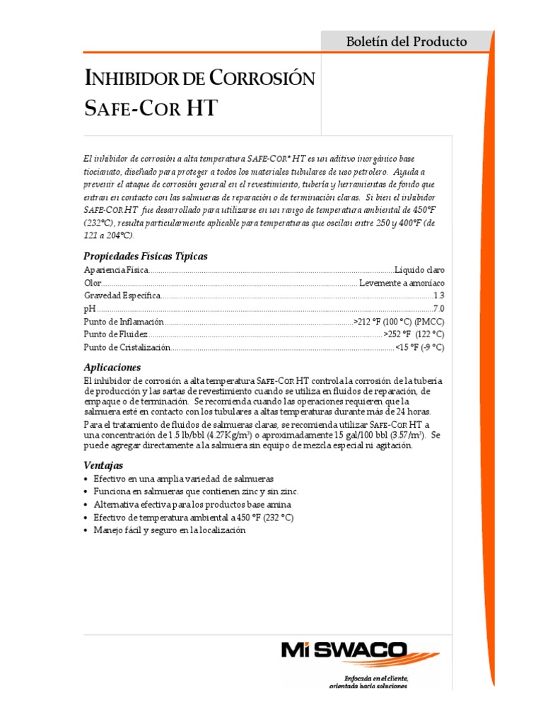 Safe-Cor HT | PDF | Corrosión | Amoníaco