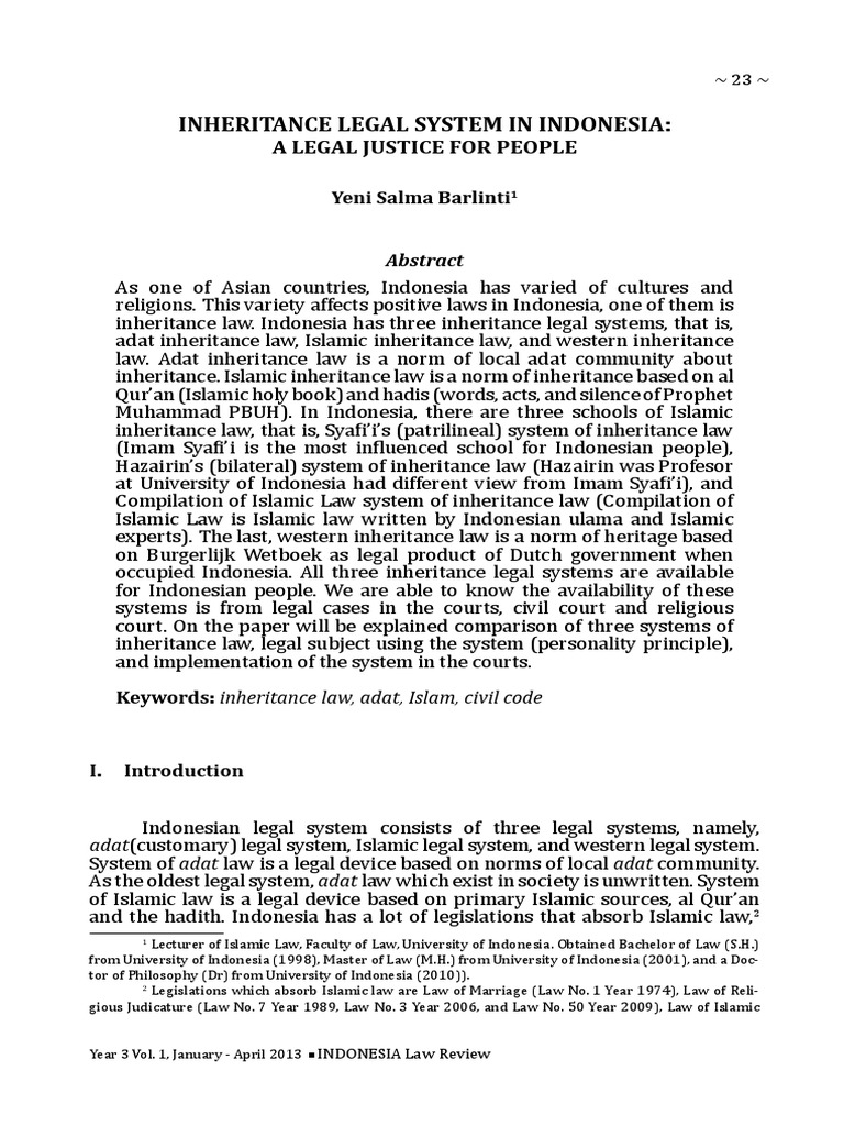 Inheritance Legal System in Indonesia:: A Legal Justice For People ...
