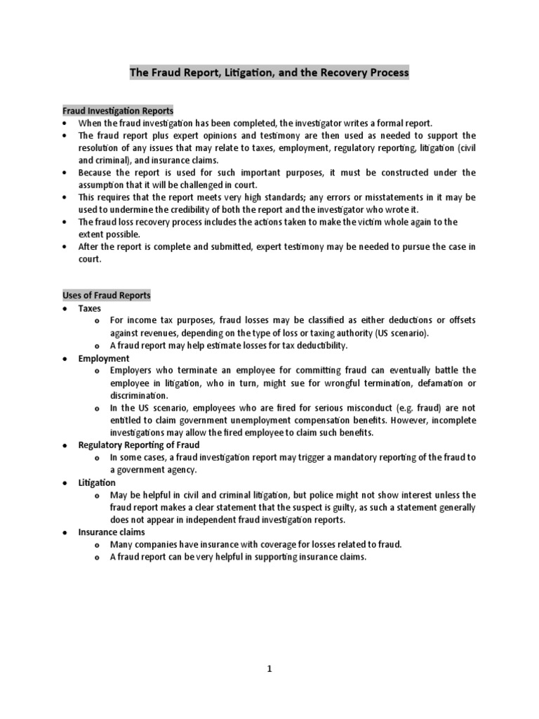 The Fraud Report Litigation and The Recovery Process | PDF | Daubert ...