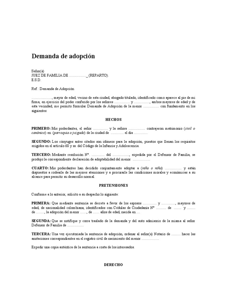 Demanda de Adopción | PDF | Adopción | Justicia