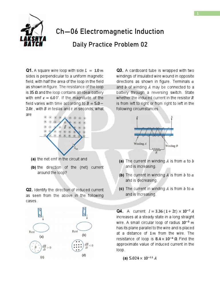 Ch-06 Electromagnetic Induction: Daily Practice Problem 02 | PDF ...