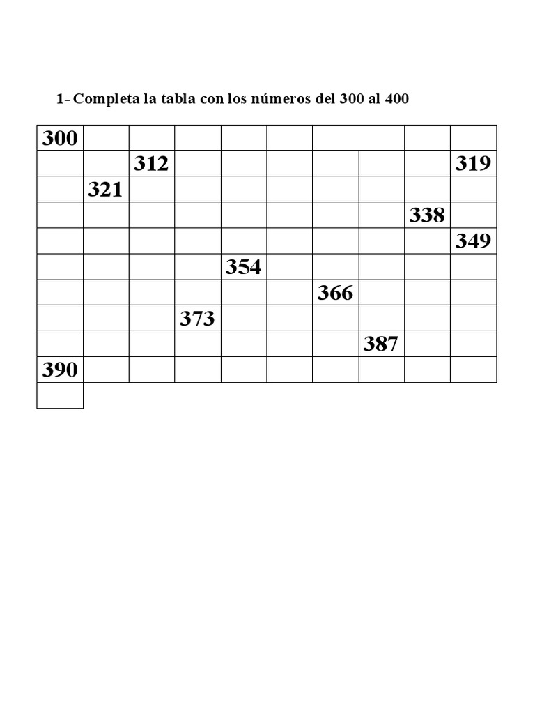 Copia de Tabla Con Los Números Del 300 Al 400 | PDF