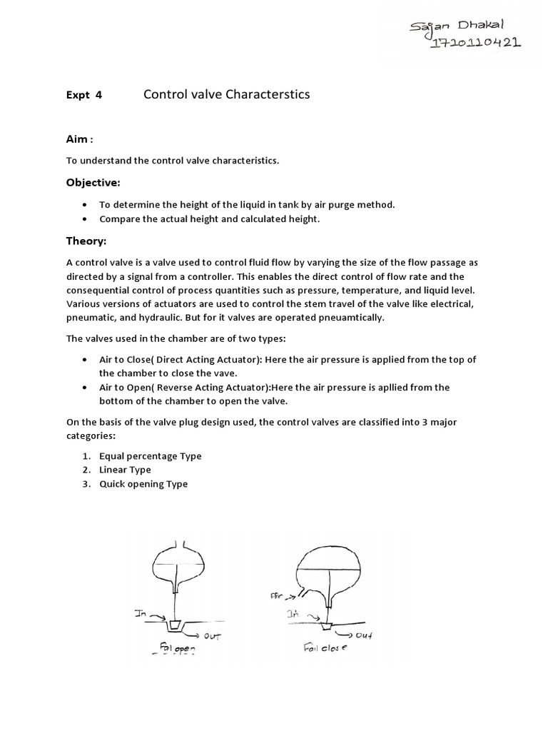 Expt 4 Control Valve Characterstics | PDF | Valve | Liquids