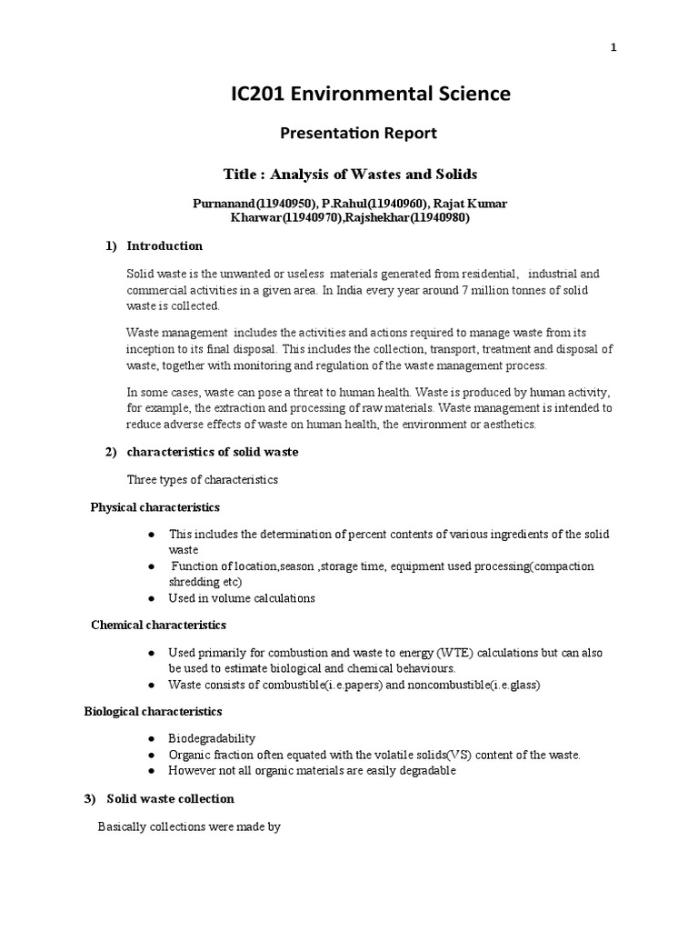 Report On Analysis of Solid and Waste | PDF | Waste Management | Waste