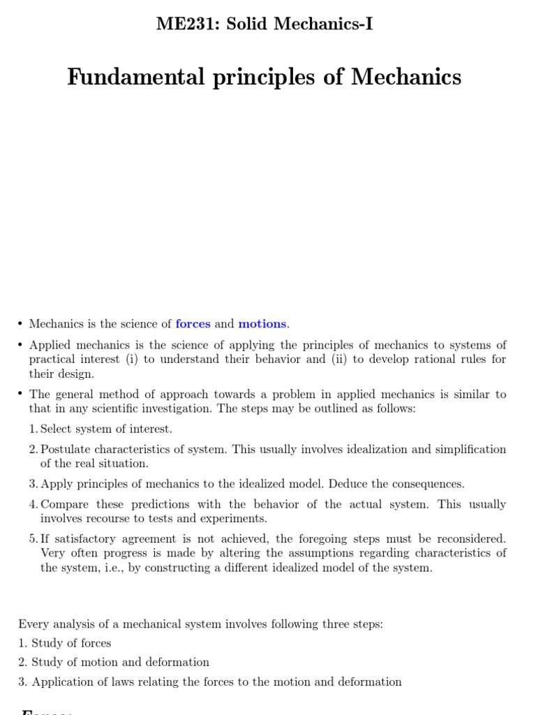 Fundamental Principles of Mechanics: ME231: Solid Mechanics-I | PDF ...