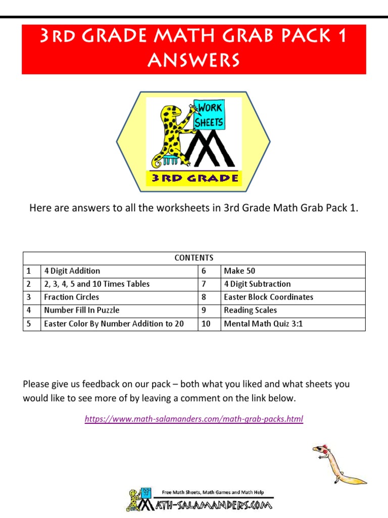 Here Are Answers To All The Worksheets in 3rd Grade Math Grab Pack 1 ...