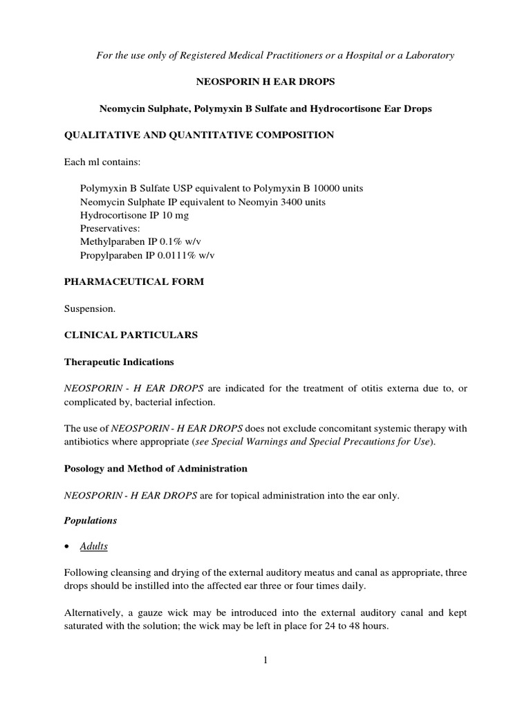 Neosporin H Ear Drops | PDF | Dermatitis | Gram Negative Bacteria