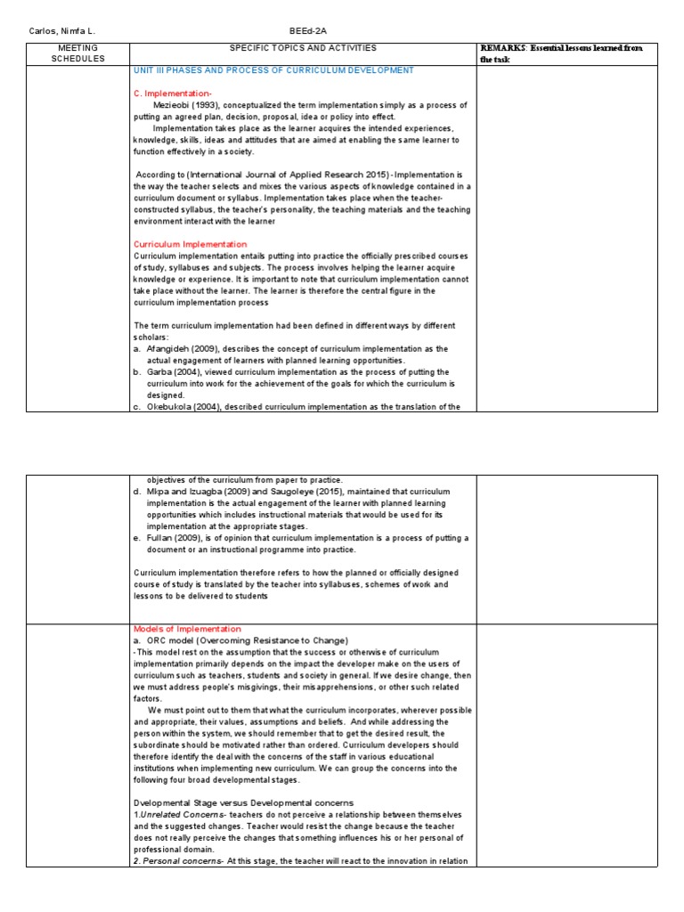 Curriculum Implementation Models and Phases | PDF | Curriculum ...