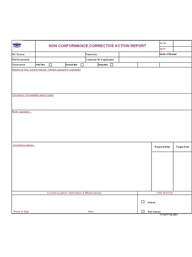 Non-Conformance Corrective Action Report | PDF