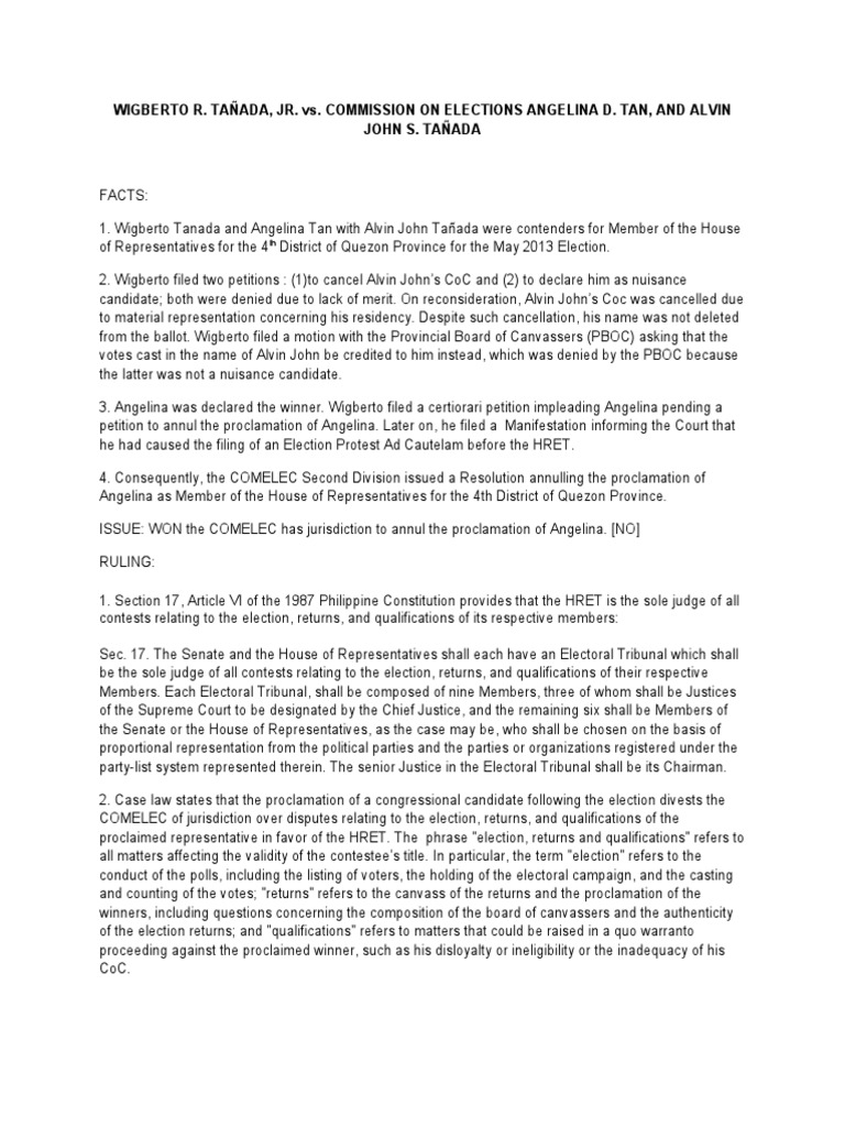 Wigberto R. Tañada, Jr. vs. Commission On Elections Angelina D. Tan ...