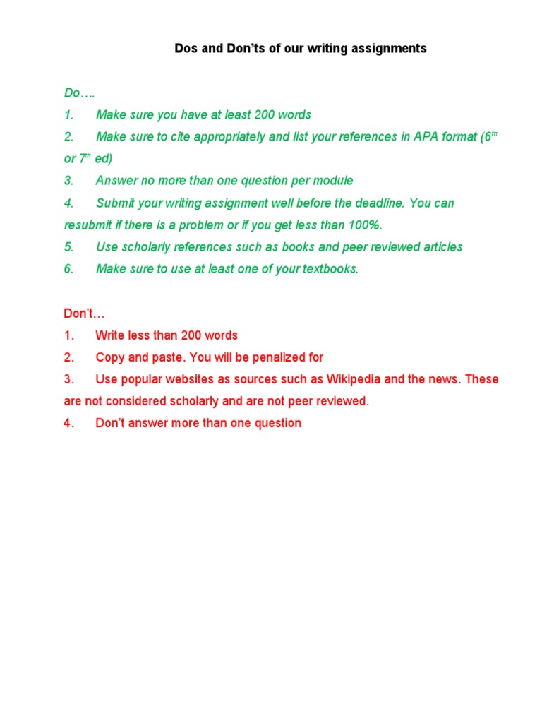 Dos and Don'ts: Writing Assignment Rules | PDF