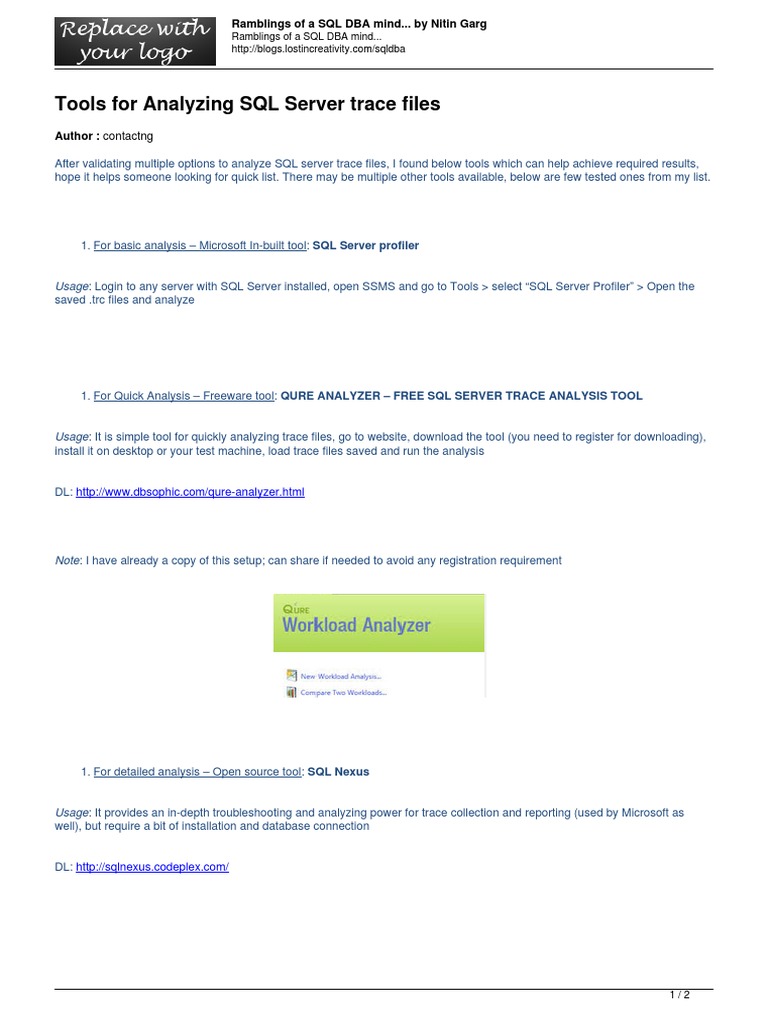 Tools For Analyzing SQL Server Trace Files: Ramblings of A SQL DBA Mind.. | PDF | Microsoft Sql ...