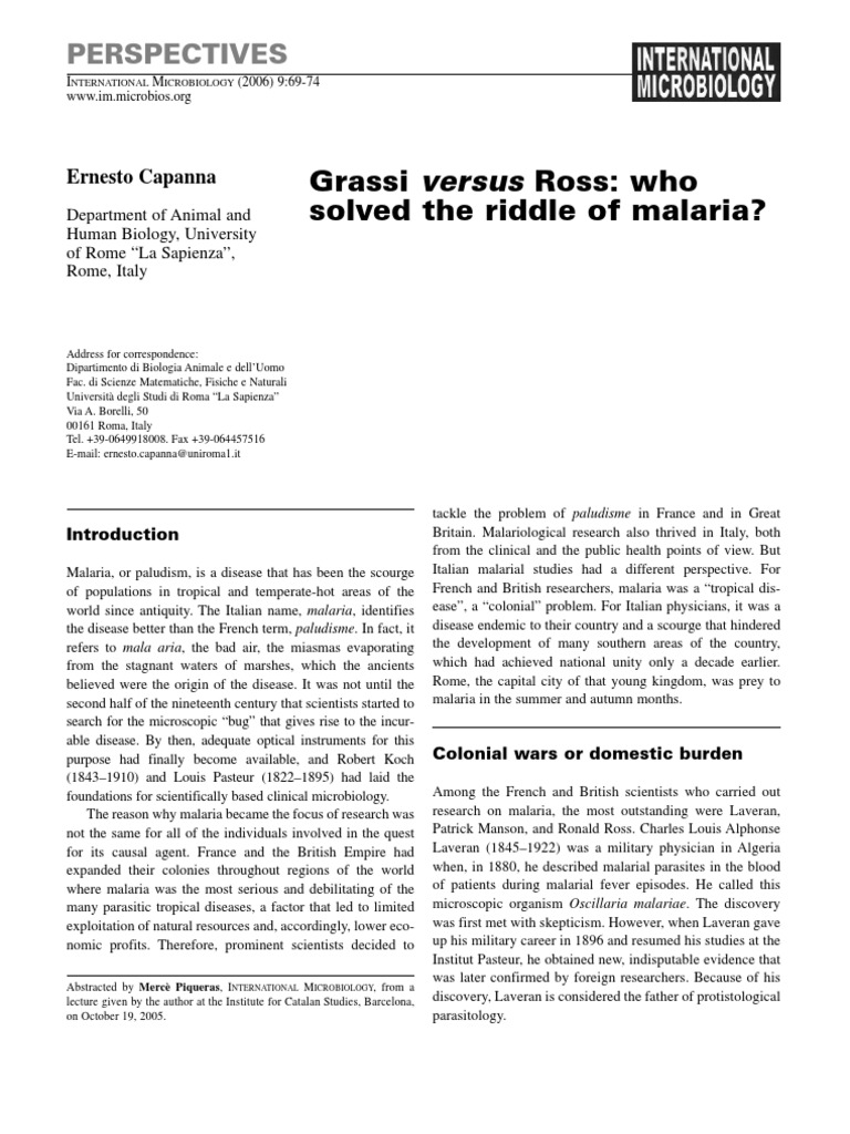 Grassi Ross: Who Solved The Riddle of Malaria?: Versus | PDF | Malaria ...