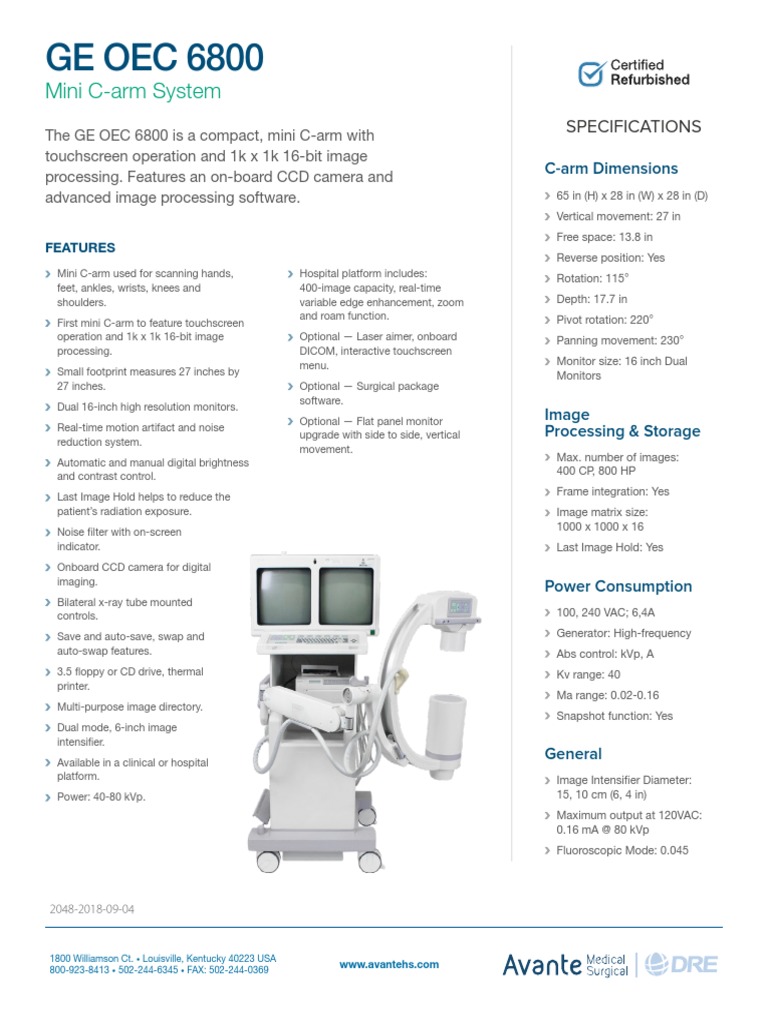GE OEC 6800: Mini C-Arm System | Download Free PDF | Optics | Imaging