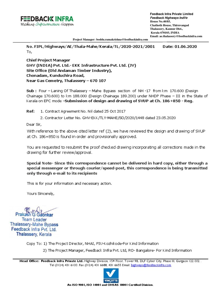 2001-Submission of Design and Drawing of SVUP at Ch. 186+850 PDF | PDF ...