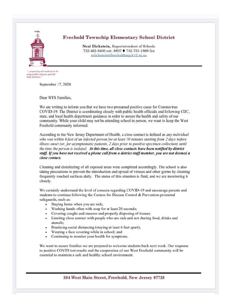 Freehold Township Letter