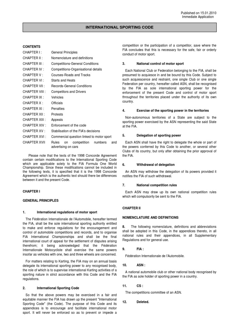 FIA International Sporting Code | PDF | Fédération Internationale De L ...