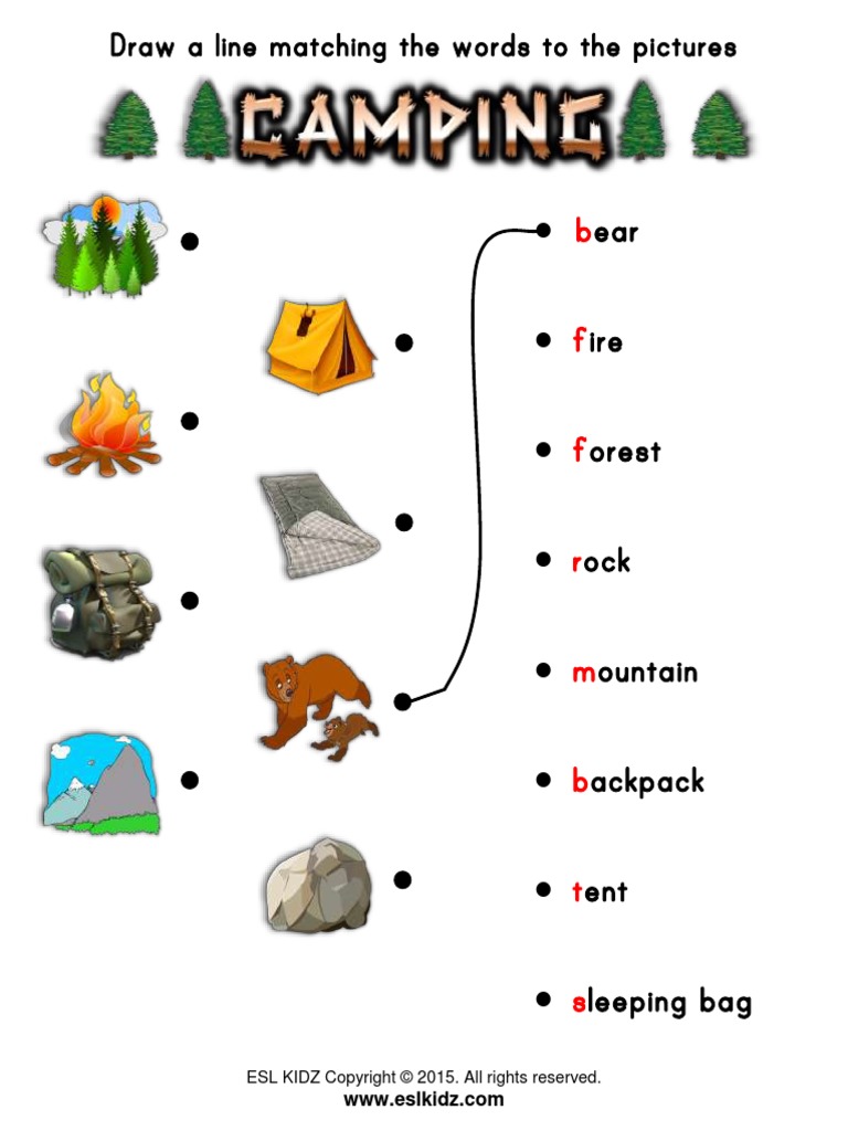 Camping Matching | PDF | Vocabulary | English As A Second Or Foreign ...