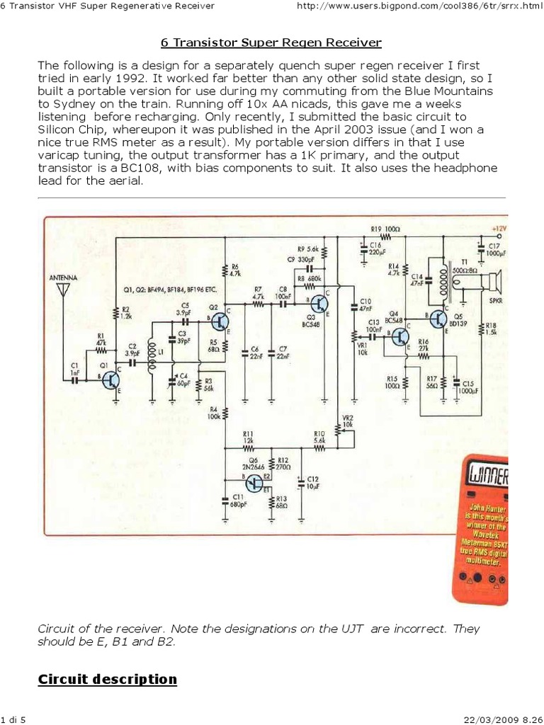 6 Transistor Super Regen Receiver Design | PDF | Detector (Radio ...