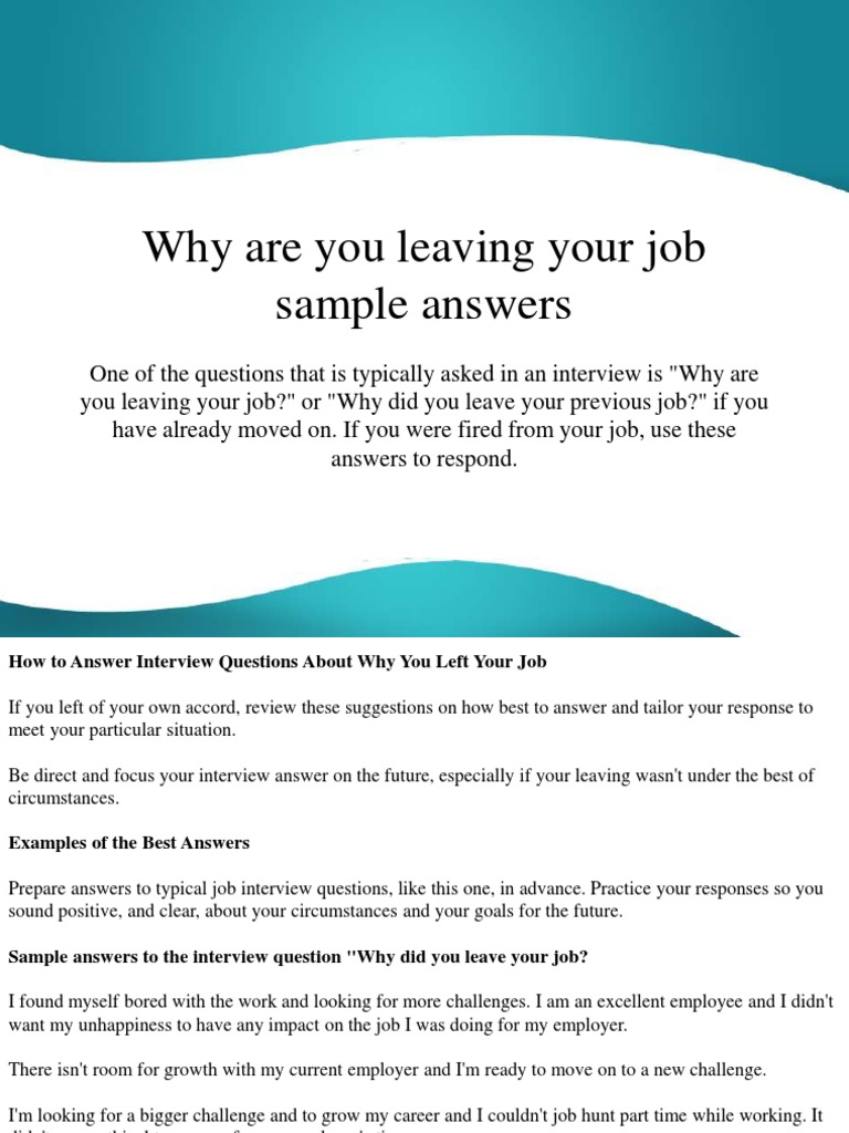 Why Are You Leaving Your Job Sample Answers | PDF | Interview | Job ...