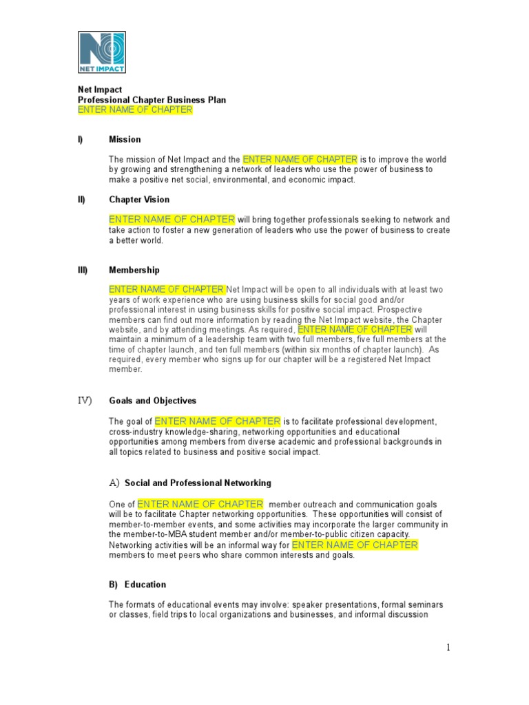 Professional Chapter Business Plan Template | PDF | Community ...