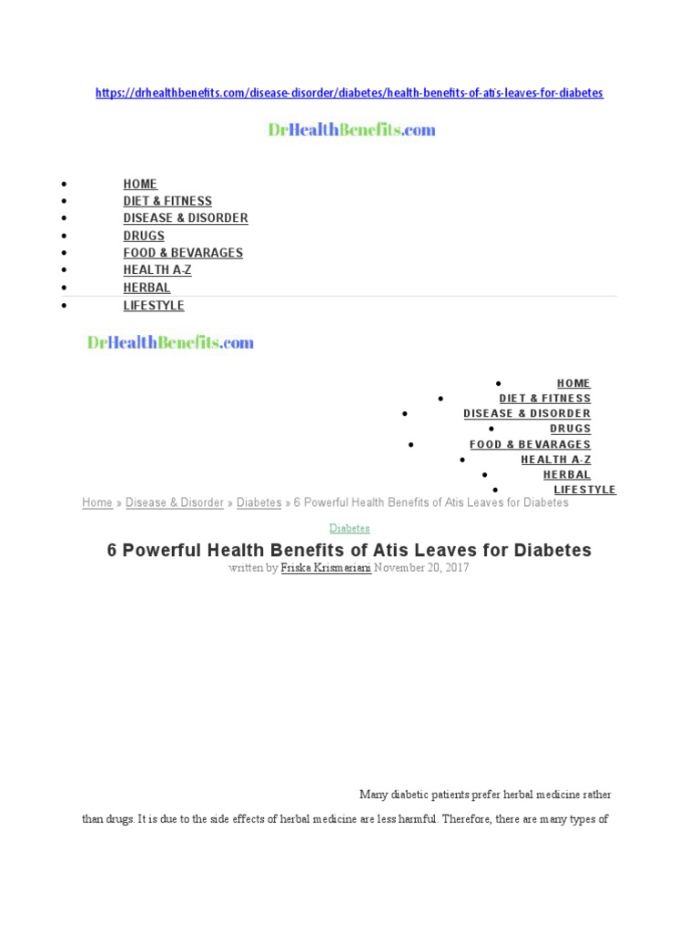 6 Powerful Health Benefits of Atis Leaves For Diabetes | PDF | Diabetes ...
