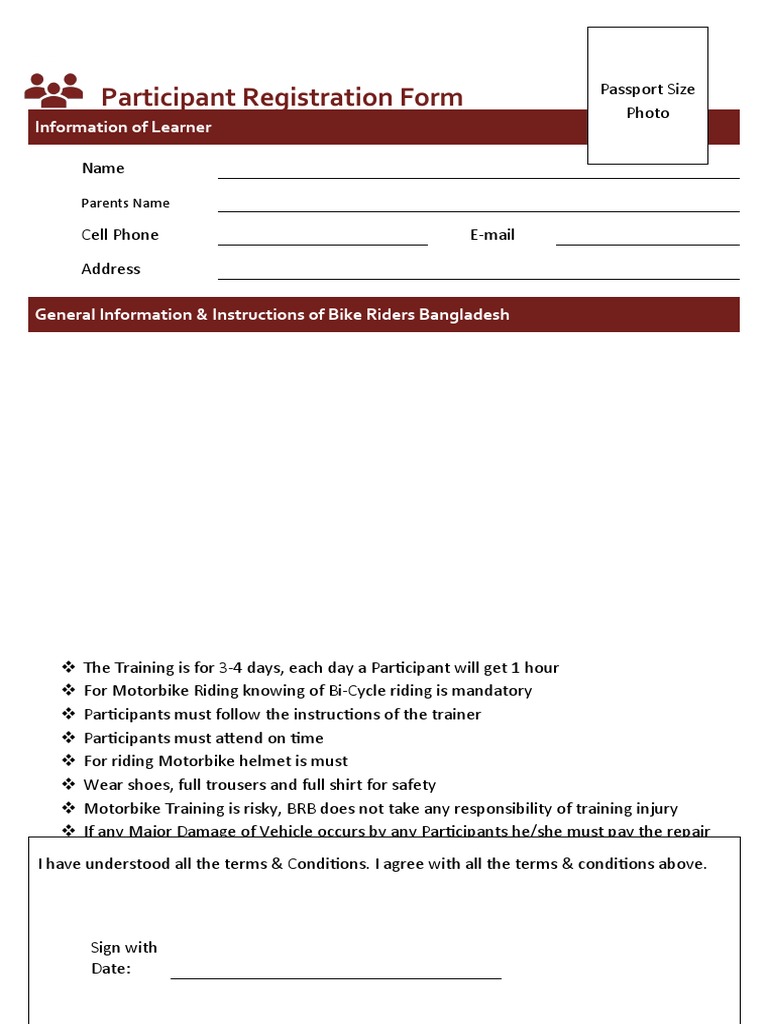 Participant Registration Form: Bike Riders Bangladesh | PDF