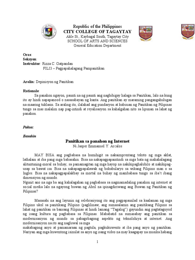 Fili3 Prelims Lesson 1 Depinisyon NG Panitikan Module | PDF