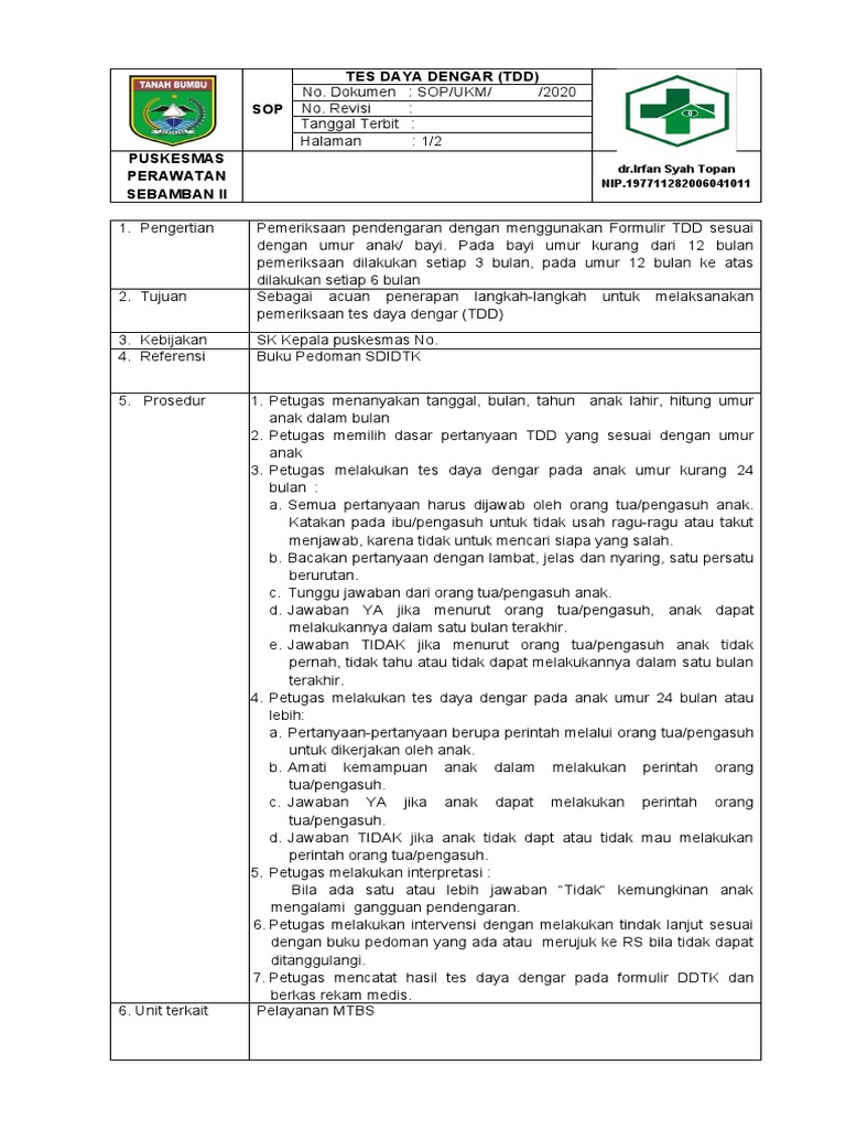 Sop Sdidtk, TDL, TDD Fix | PDF
