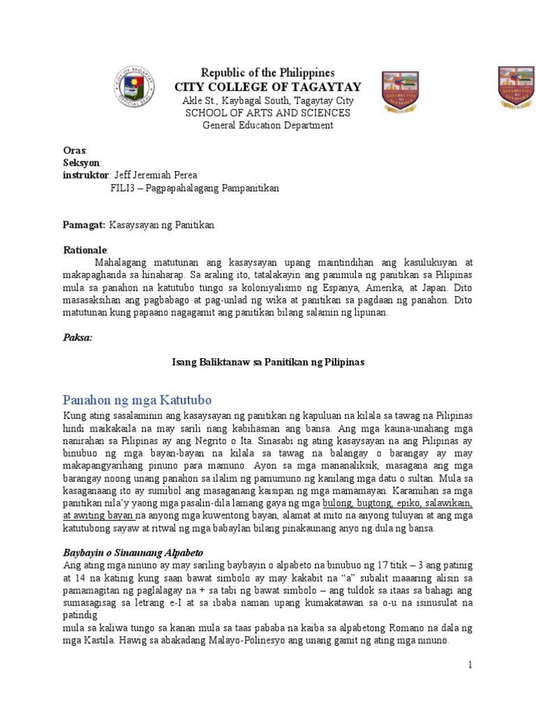 Fili3 Prelims Lesson 2 Kasaysayan NG Panitikan Module | PDF