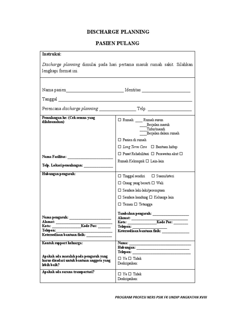 Form Discharge Planning | PDF