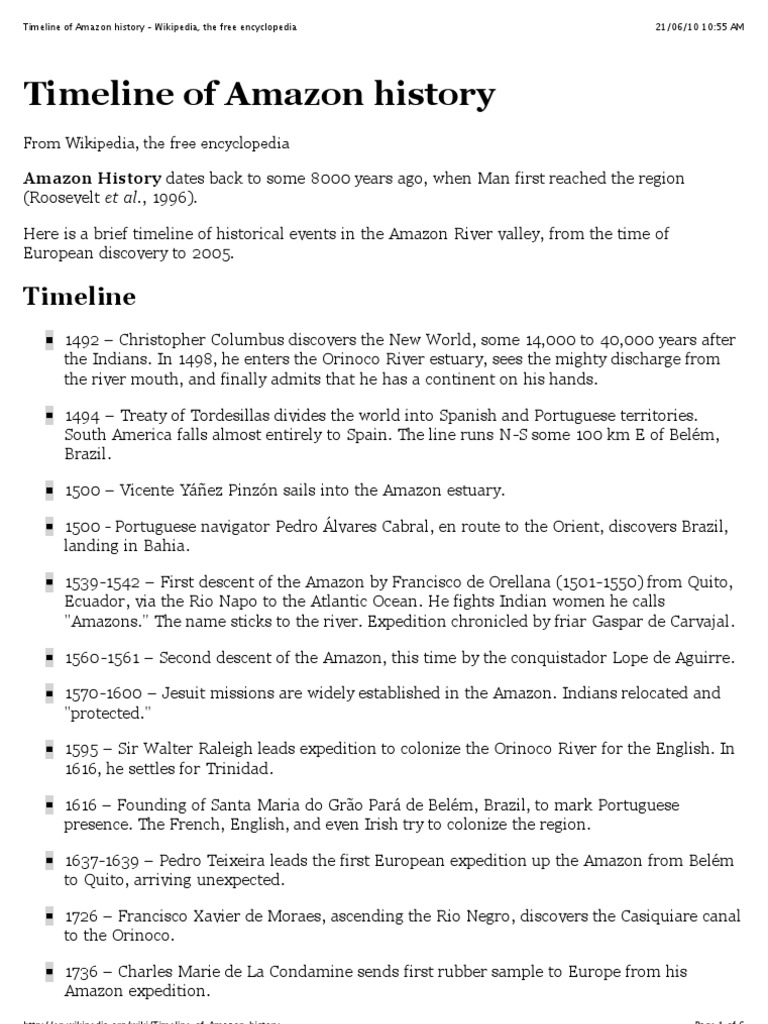 Amazon History Timeline Overview | PDF | Amazon River | Brazil