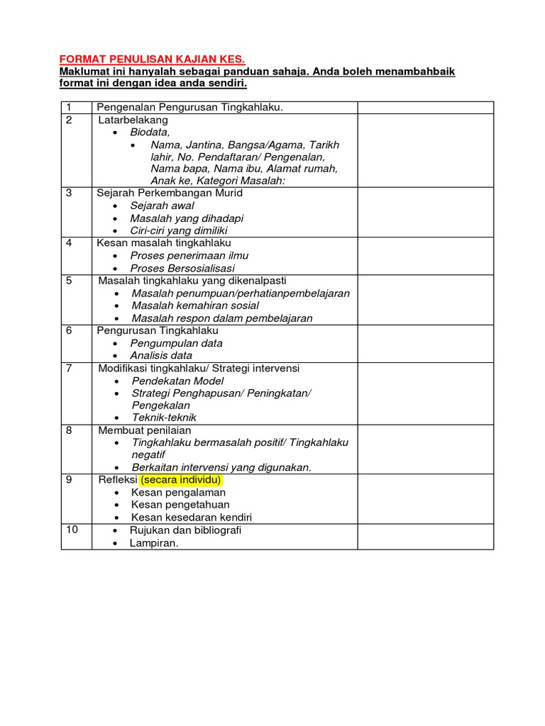 Panduan Format Kajian Kes Tingkahlaku | PDF