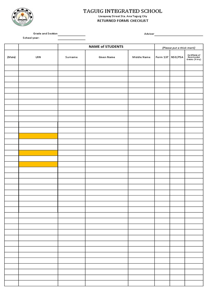 Returned Checklist | PDF