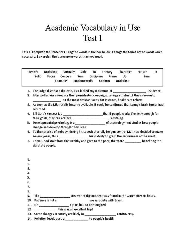 Academic Vocabulary in Use - Test 1 | PDF