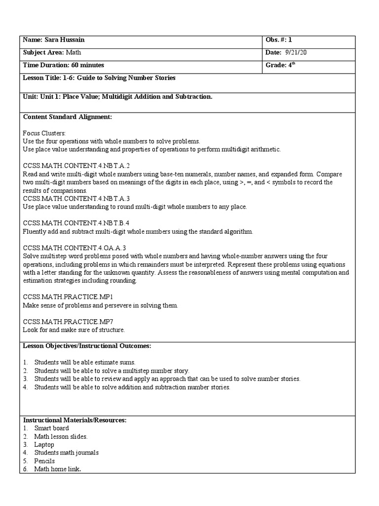 Math Lesson Observation 1 | PDF | Numbers | Natural Number