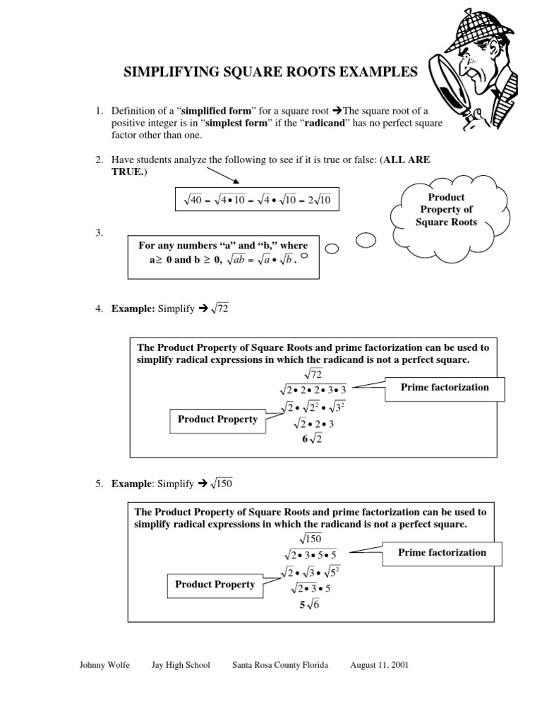 Simplifying Square Roots Examples: B A Ab | PDF | Square Root ...