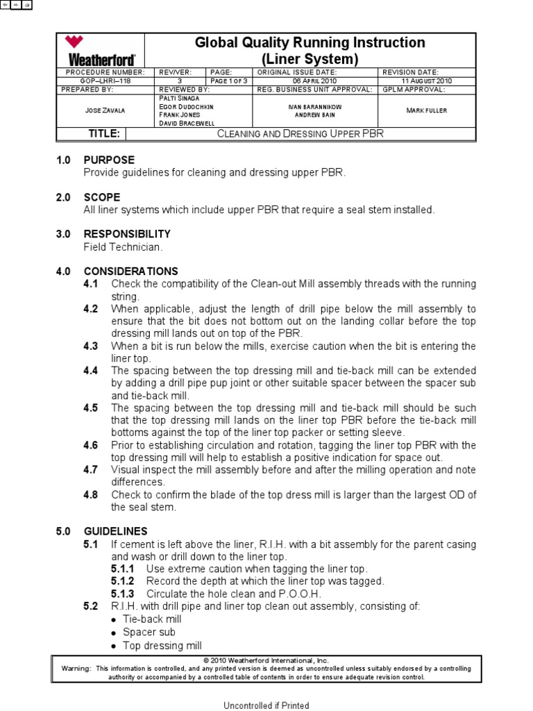 Cleaning and Dressing PBR PDF | PDF | Casing (Borehole) | Nature