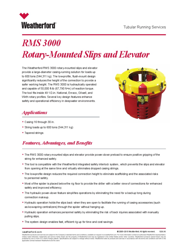 RMS 3000 Rotary Mounted Slips | PDF | Elevator | Business