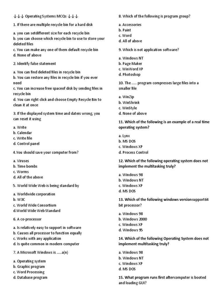 Operating Systems MCQs | PDF | Microsoft Windows | Operating System Operating Systems MCQs | PDF | Microsoft Windows | Operating System