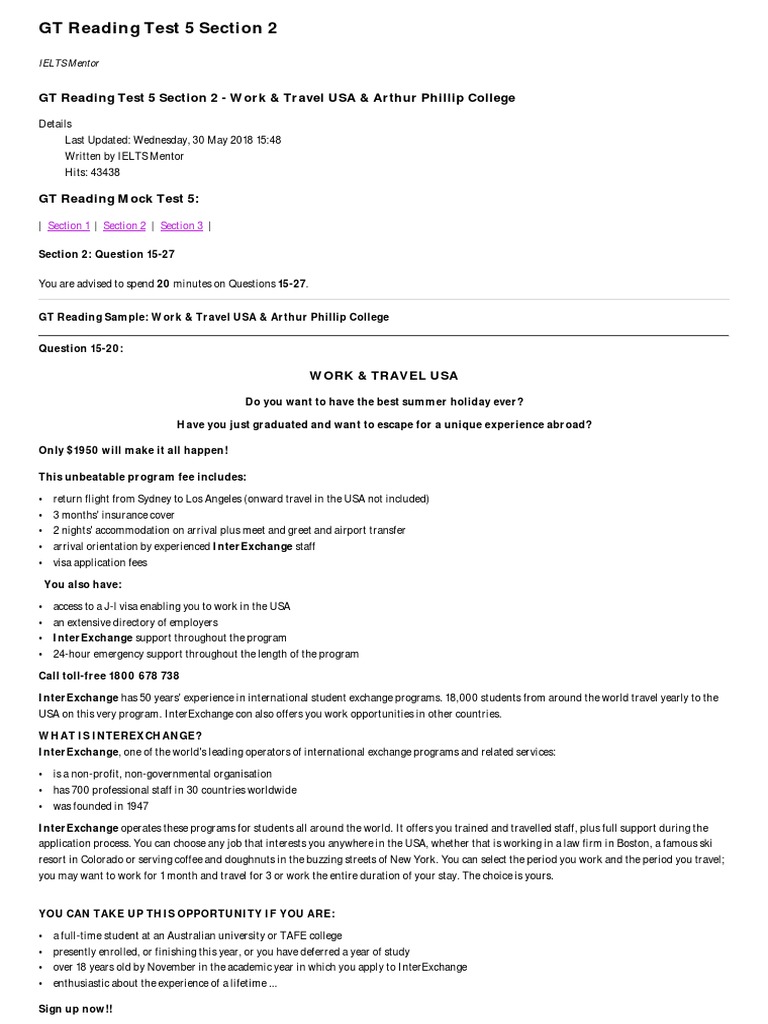 GT Reading Test 5, 2 | Download Free PDF | Lecture | College