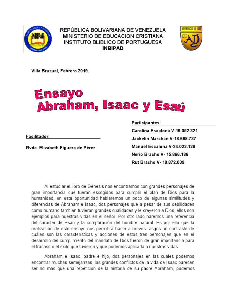 Ensayo Abraam, Isaac y Esau | PDF | Abrahán | Isaac